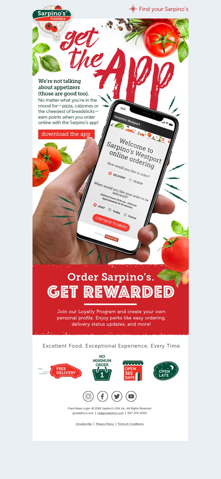 Sarpino’s Pizzeria: Emails & Social Media – Graphic Design & Advertising